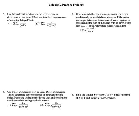 Solved Calculus 2 Practice Problems 5 Use Integral Test To Chegg Com
