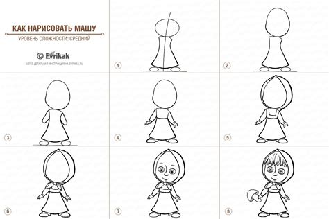 Как поэтапно нарисовать девочку Машу из сказки карандашом Рисование мультяшных героев