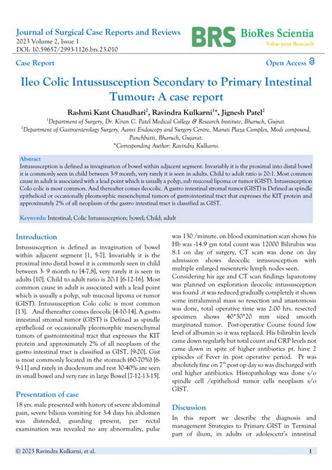 PDF Ileo Colic Intussusception Secondary To Primary Intestinal Tumour A Case Report