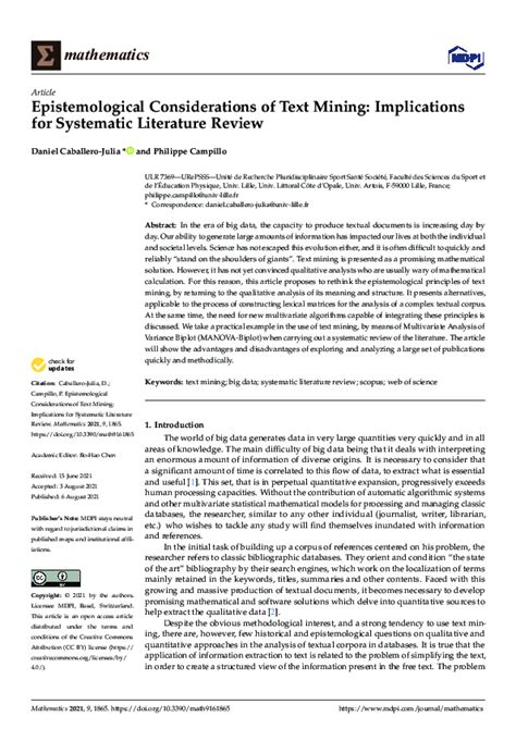 Pdf Epistemological Considerations Of Text Mining Implications For Systematic Literature Review
