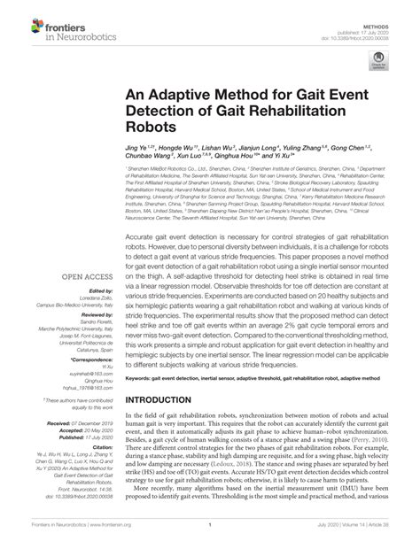 PDF An Adaptive Method For Gait Event Detection Of Gait Rehabilitation Robots