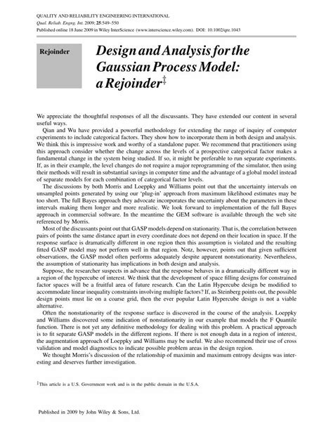 Pdf Design And Analysis For The Gaussian Process Model A Rejoinder Dokumen Tips