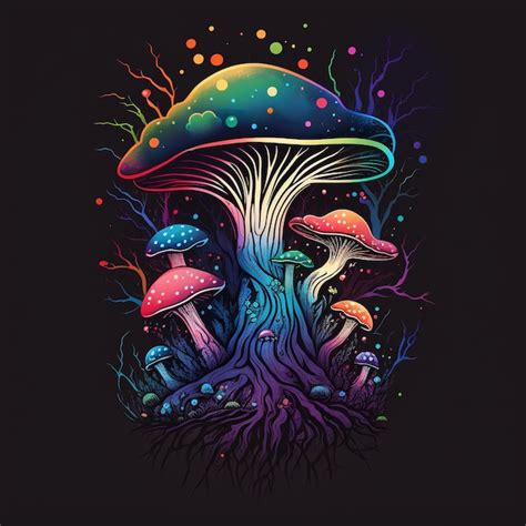Premium Photo A Colorful Illustration Of A Mushroom With A Tree Roots On It
