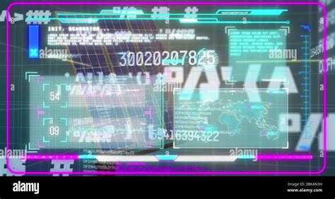 Displaying Neon Hud Interface Floating On World Map Overlay With Numeric Panels And Magenta