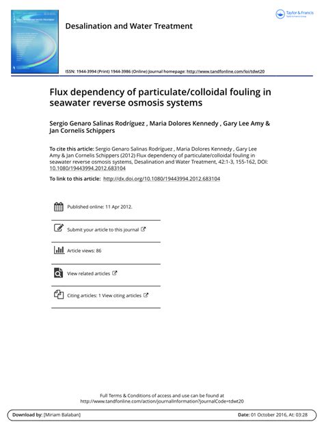 Pdf Flux Dependency Of Particulatecolloidal Fouling In Seawater