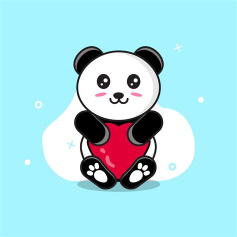Cute Panda Hugging A Love Heart Vector Icon Illustration 8363365 Vector