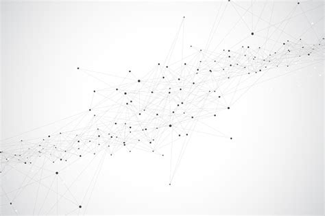 연결된 선과 점이 있는 기하학적 추상적 배경입니다 프레젠테이션을 위한 네트워크 및 연결 배경입니다 그래픽 다각형 배경 파도 흐름 과학 벡터 일러스트레이션 0명에 대한 스톡