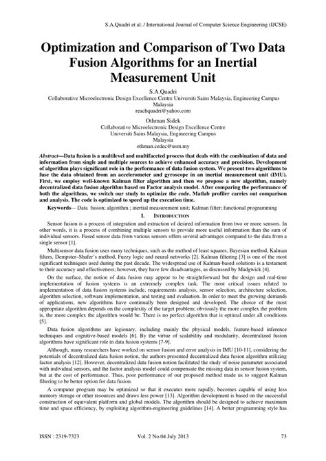Pdf Optimization And Comparison Of Two Data Fusion Algorithms For An