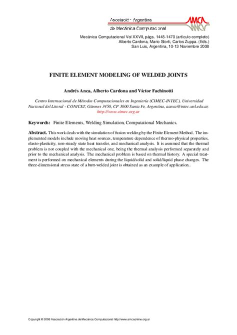 Pdf Finite Element Modeling Of Welded Joints