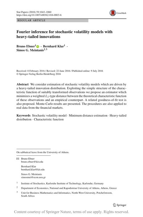 Fourier Inference For Stochastic Volatility Models With Heavy Tailed Innovations Request Pdf