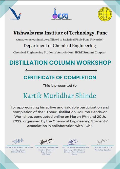 Kartik Shinde On Linkedin Chemicalengineering Workshopcompletion