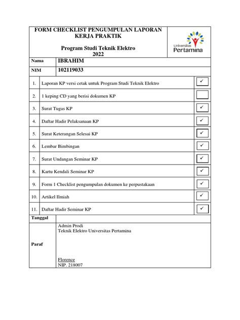 Form Checklist Pengumpulan Dokumen Kp Ibrahim 102119033 Pdf