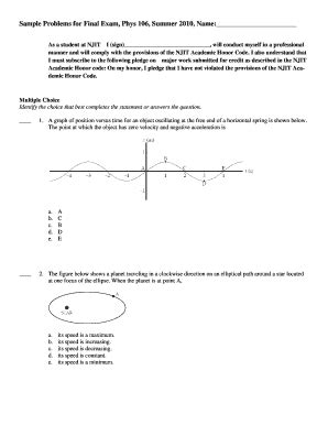 Sample Problems For Final Exam Phys 106 Summer 2010 Name Web Njit Fill And Sign