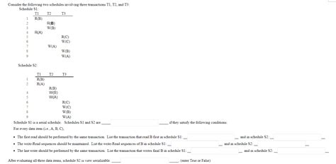 solved consider the following two schedules involving three