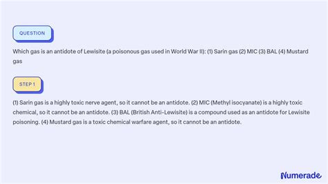 Solved Which Gas Is An Antidote Of Lewisite A Poisonous Gas Used In World War Ii 1 Sarin