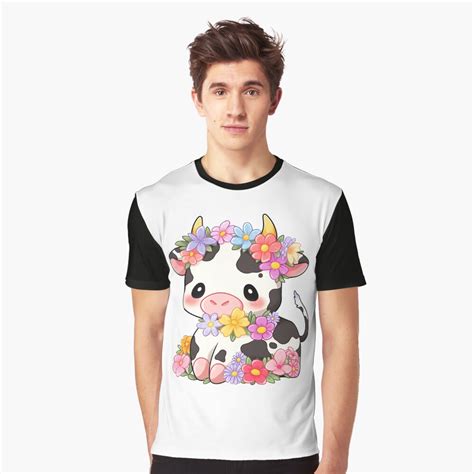 Cute Kawaii Cow Sitting In Summer Flowers Sticker For Sale By Cozykawaiiart Redbubble