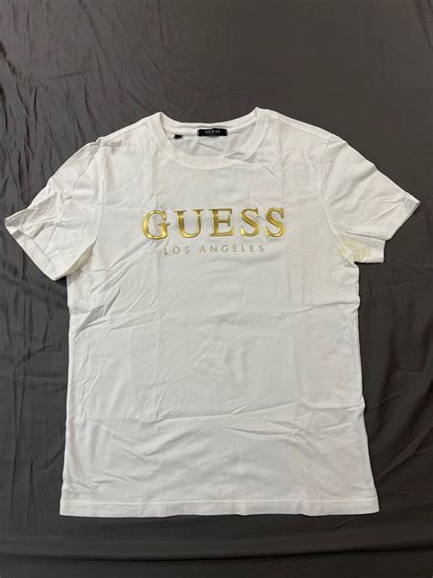 Guess Tshirt Gold Emboss Logo Unisex Womens Fashion Tops Shirts On