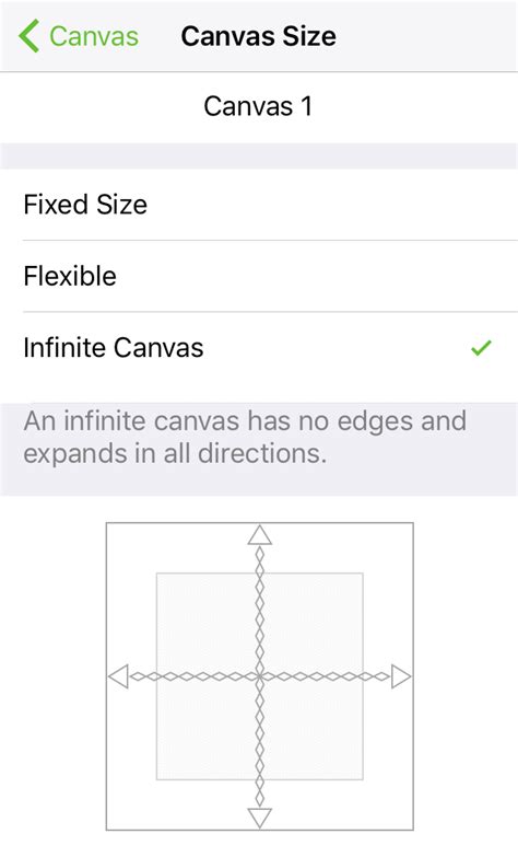 The Canvas Size Inspector Set To An Infinite Canvas