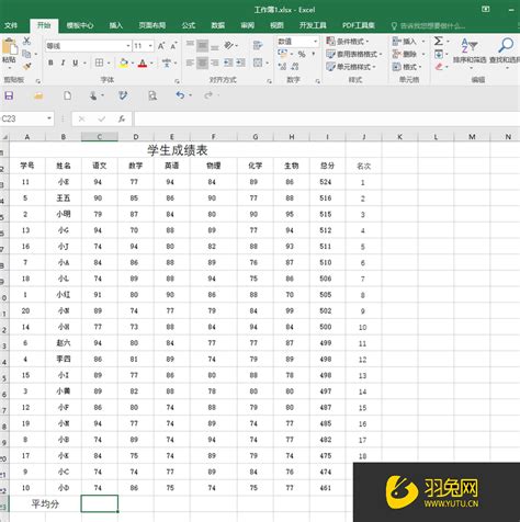 Excel学生成绩表各科平均分如何计算 羽兔网