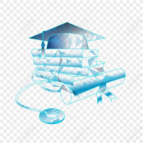 낮은 폴리 와이어 프레임 일러스트 온라인 교육 파란색 학사 모자 학사모과학 기술인터넷 Png 일러스트 무료 다운로드 Lovepik