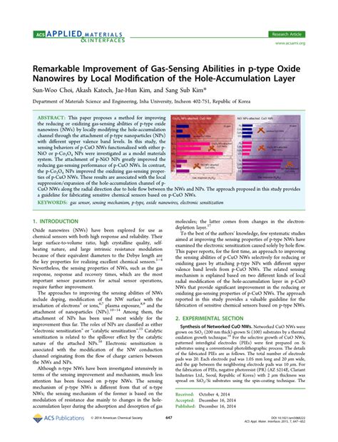 Pdf Remarkable Improvement Of Gas Sensing Abilities In P Type Oxide