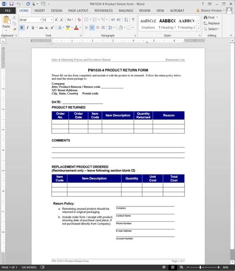 Product Return Form Template 53 Koleksi Gambar