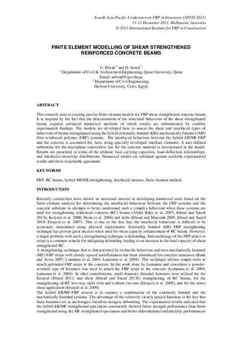 Pdf Numerical Modeling Of Shear Strengthened Reinforced Concrete Beams Using Different Systems