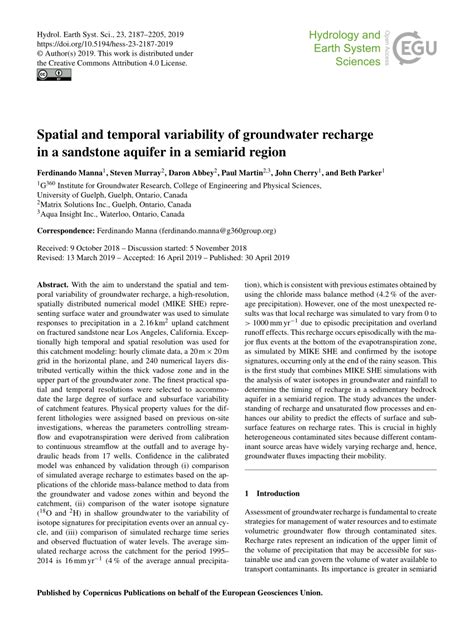 Pdf Spatial And Temporal Variability Of Groundwater Recharge In A