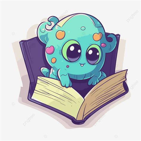 작은 작은 만화 괴물 책을 읽고 클립 아트 벡터 고립 된 만화 책 스티커 디자인 상표 Png 일러스트 및 벡터 에 대한 무료 다운로드 Pngtree