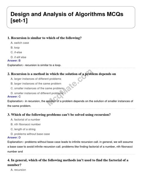 Design And Analysis Of Algorithms Solved Mcqs Set 1 Pdf Pdf