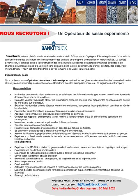 Recrutement Dun Opérateur De Saisie Expérimenté