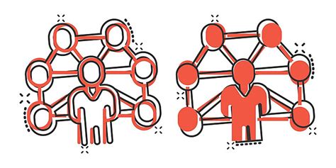 Comicstyle Corporate Chart With Teamwork Concept Man Diagram Strategy Vector Man Diagram