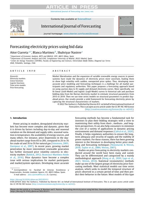 Pdf Forecasting Electricity Prices Using Bid Data