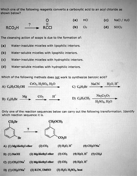 solved which one of the following reagents converts carboxylic acid to