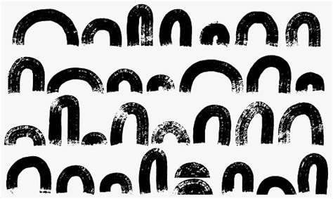 굵은 브러시 세트는 물결 모양의 선 호 반원 무지개를 그렸습니다 추상 기하학적 손으로 그린 낙서 그런 지 스타일 요소 디자인을 위한 원시적인 기하학적 형태 두꺼운 예술