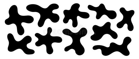 Abstract Organic Shapes Irregular Liquid Forms Set Black Amoeba Blobs Blotches Drops Or
