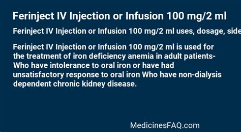 Ferinject Iv Injection Or Infusion 100 Mg 2 Ml Uses Dosage Side