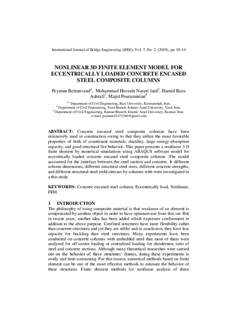 Pdf Nonlinear 3d Finite Element Model For Eccentrically Loaded