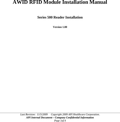Api Healthcare Proxaw01 Rfid Badge Reader User Manual Awid Rfid Inst