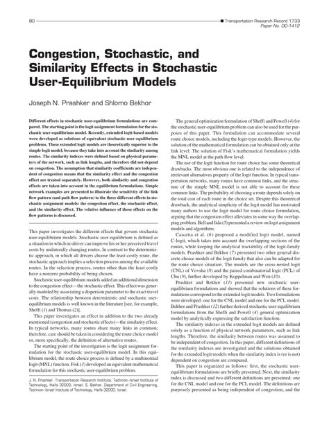 Pdf Congestion Stochastic And Similarity Effects In Stochastic