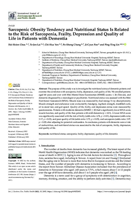 Pdf Sarcopenic Obesity Tendency And Nutritional Status Is Related To