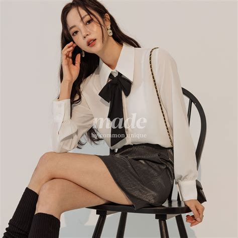 5천장돌파자체제작 앨리스 리본 타이 쉬폰 블라우스 간절기격식하객면접직장인오피스출근 룩 에이블리