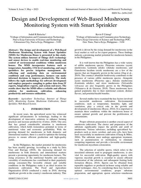 Design And Development Of Web Based Mushroom Monitoring System With Smart Sprinkler Pdf