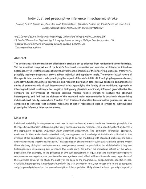 Pdf Individualised Prescriptive Inference In Ischaemic Stroke