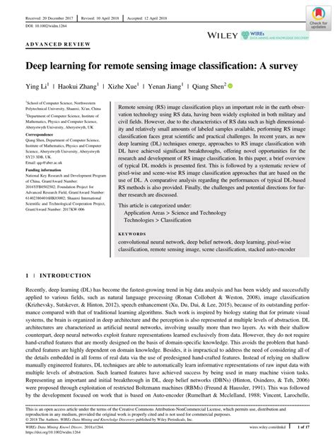 Pdf Deep Learning For Remote Sensing Image Classification A Survey
