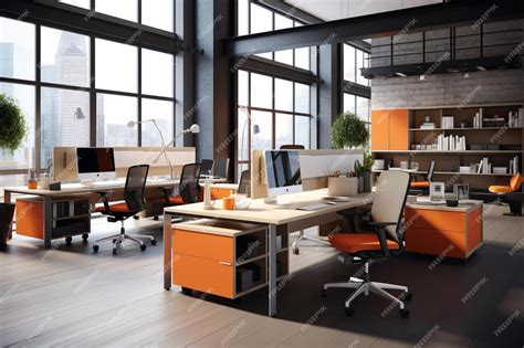 Office With Modular Workstations Luxury Office Workspace Building Premium Ai Generated Image
