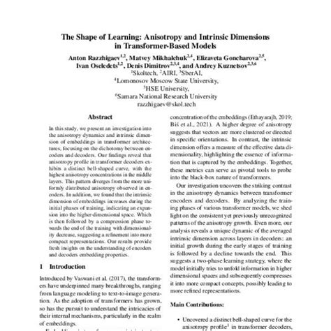 The Shape Of Learning Anisotropy And Intrinsic Dimensions In Transformer Based Models Rscience