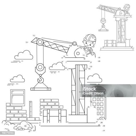 아이들을위한 퍼즐 게임 숫자 게임 크레인 을 높이기 건설 차량 아이들을위한 색칠 공부 책 건설 기계류에 대한 스톡 벡터 아트 및 기타 이미지 Istock