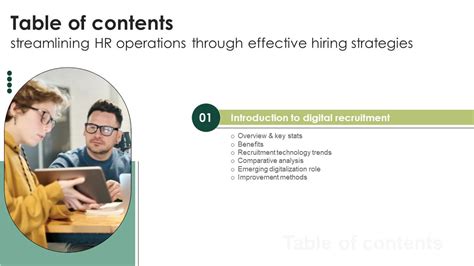 Streamlining Hr Operations Through Effective Hiring Strategies Table Of Content Ppt Template