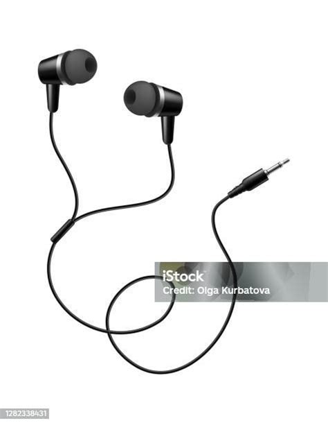 음악 이어폰 사실적인 블랙 오디오 헤드폰 전자 개인 소형 휴대용 사운드 이어버드 음악 액세서리 광고 흰색 배경 일러스트에 격리된 3d 벡터 인이어 이어폰에 대한 스톡 벡터
